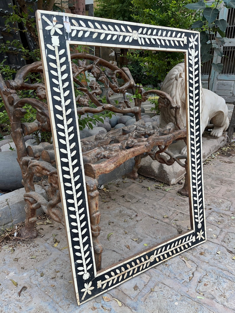 Wooden Bone Inlay Mirror Frame Floral Design Frame Farmhouse - Etsy
