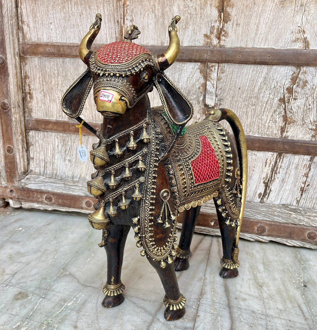 Old Painted Tribal Brass Nandi Sculpture, Nandi Figurine, Hand Carved ...