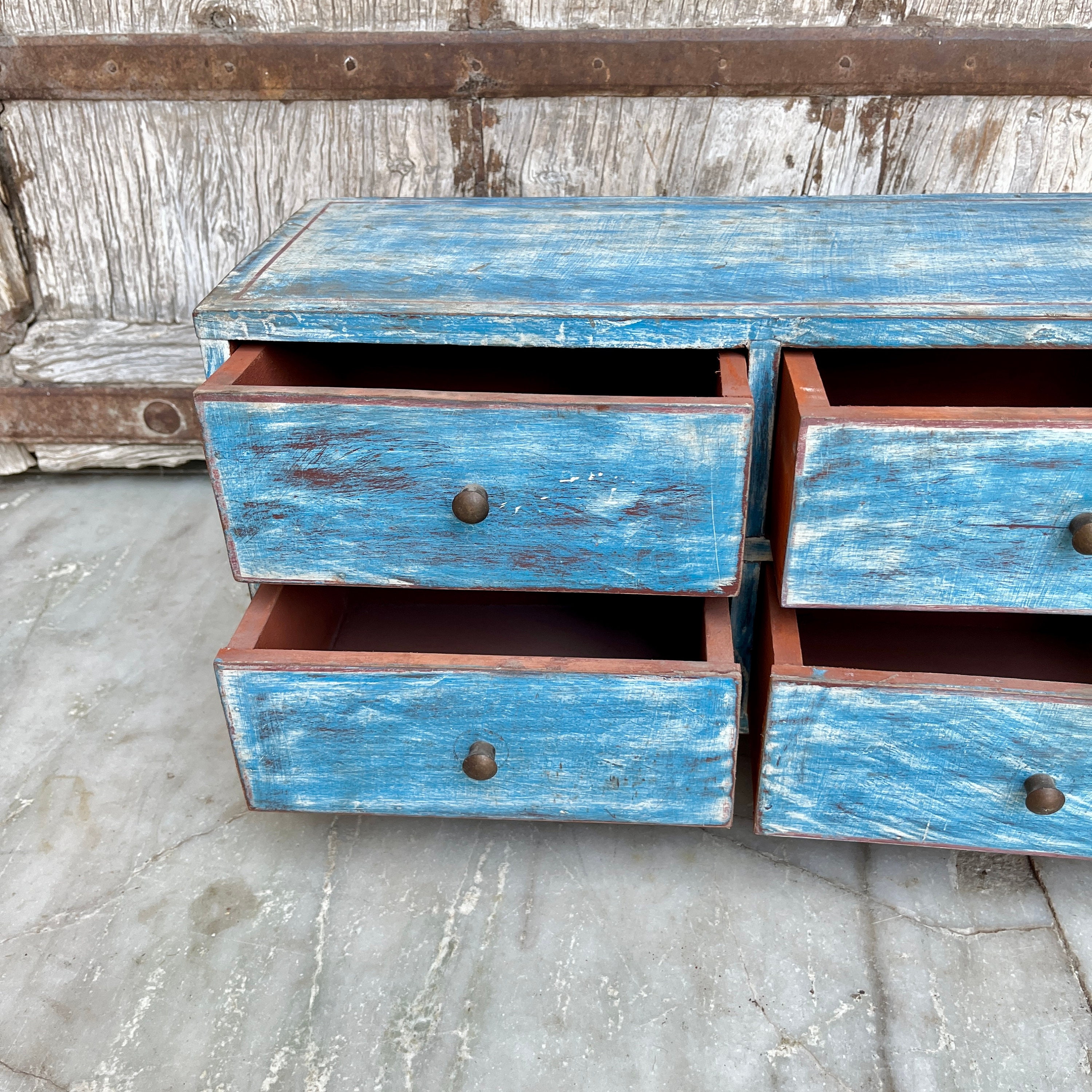 Blue Painted Wooden Rustic Chest of 4 Drawers, Trinket Box, Jewlery Box ...