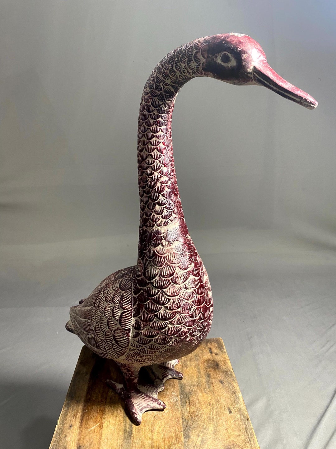 Hand Craved Bronze Duck, Elegant Duck, Bird Statue, Duck Figurine, Red ...