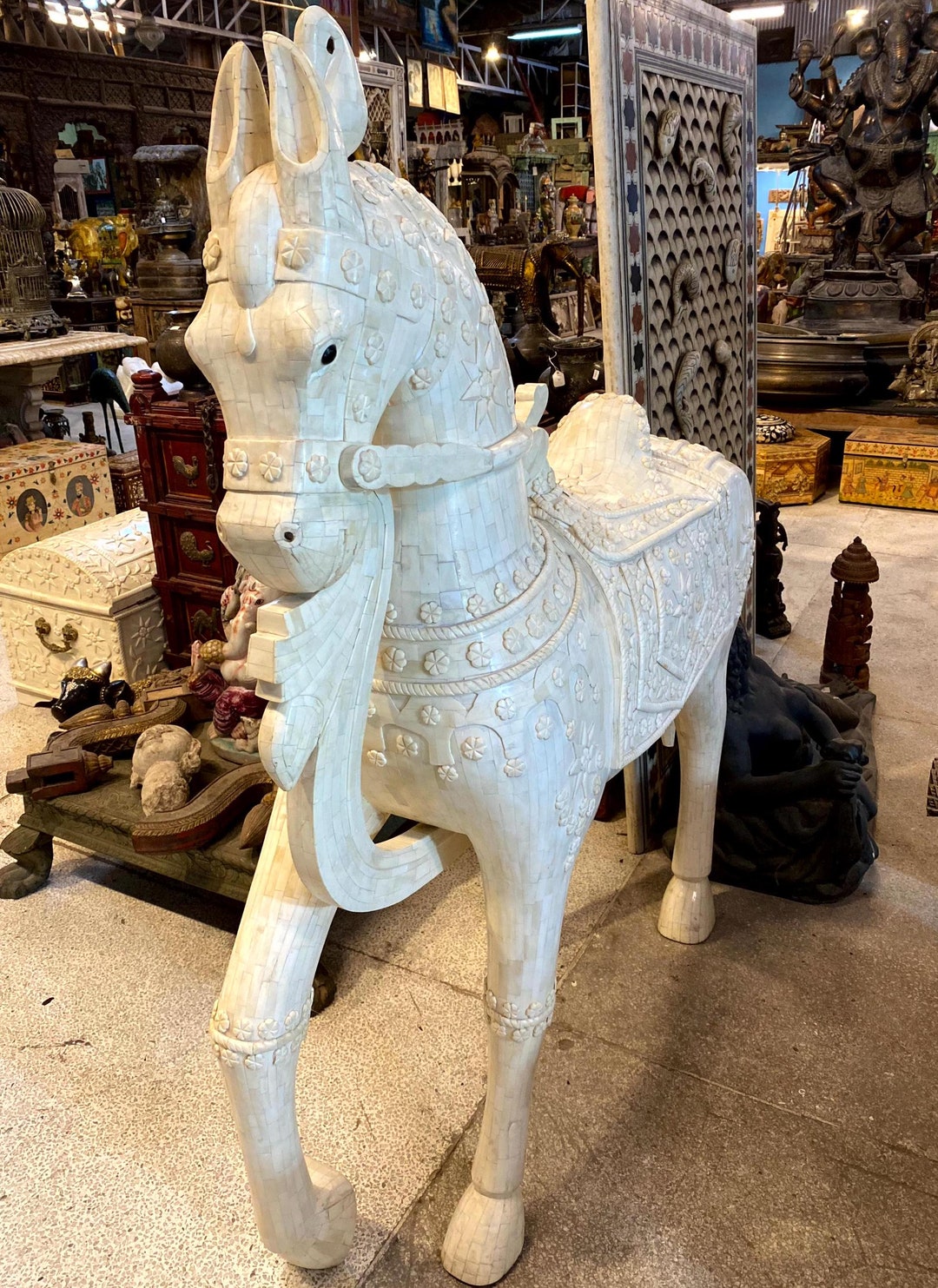 Decorative Bone Inlay Horse Statue, Vintage Horse Lovers Gifts, Wooden ...