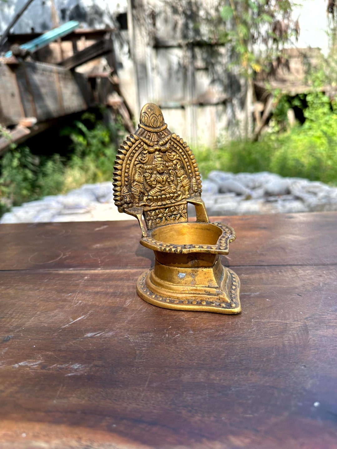 Solid Brass Gajalakshmi Oil Diya, Ghee Lamp, Temple Decor, Indian Decor ...