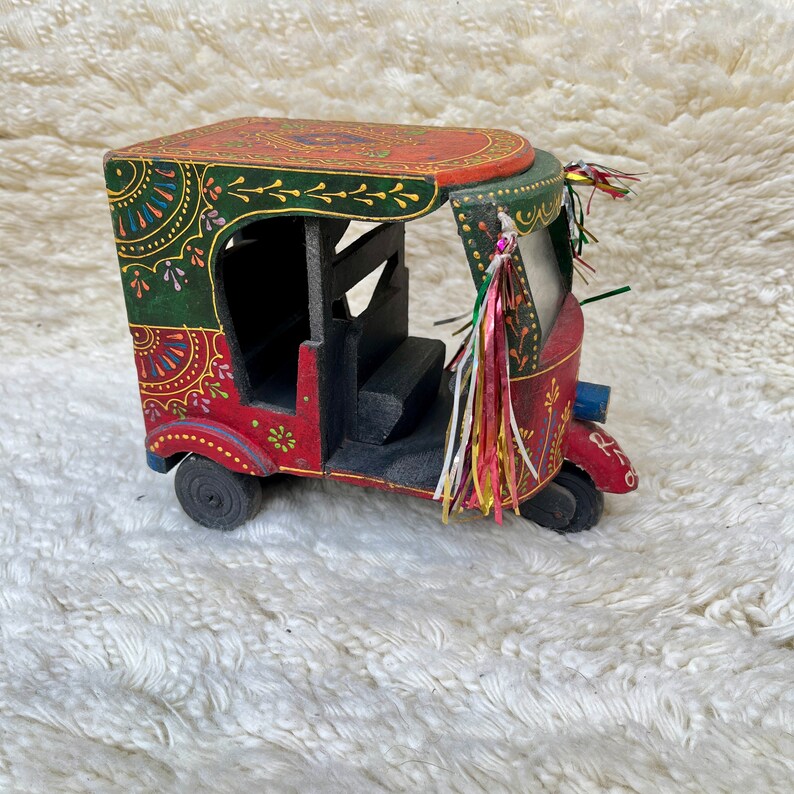 Hand Painted Wooden Auto Rickshaw, Indian Transport Vehicle, Decorative ...