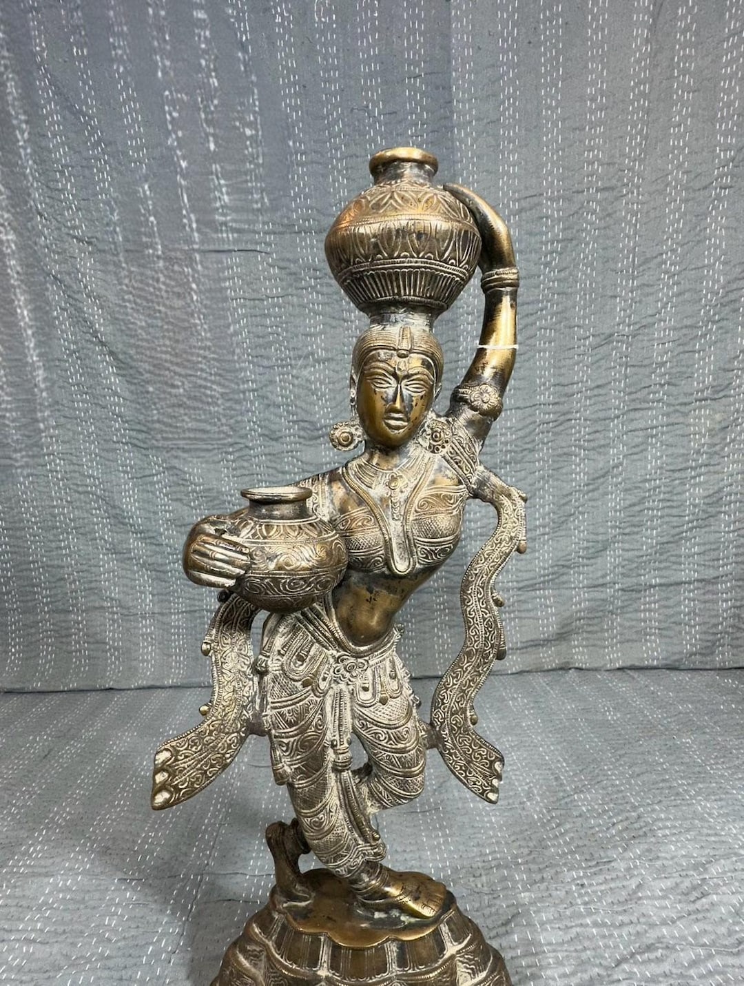 Village Women With Two Pitcher Statue, Traditional Brass Lady, Apsara ...