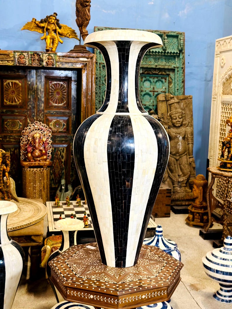 Vase, Black and White Vase, Bone Inlaid Vase, Flower Vase, Ideal Gift ...