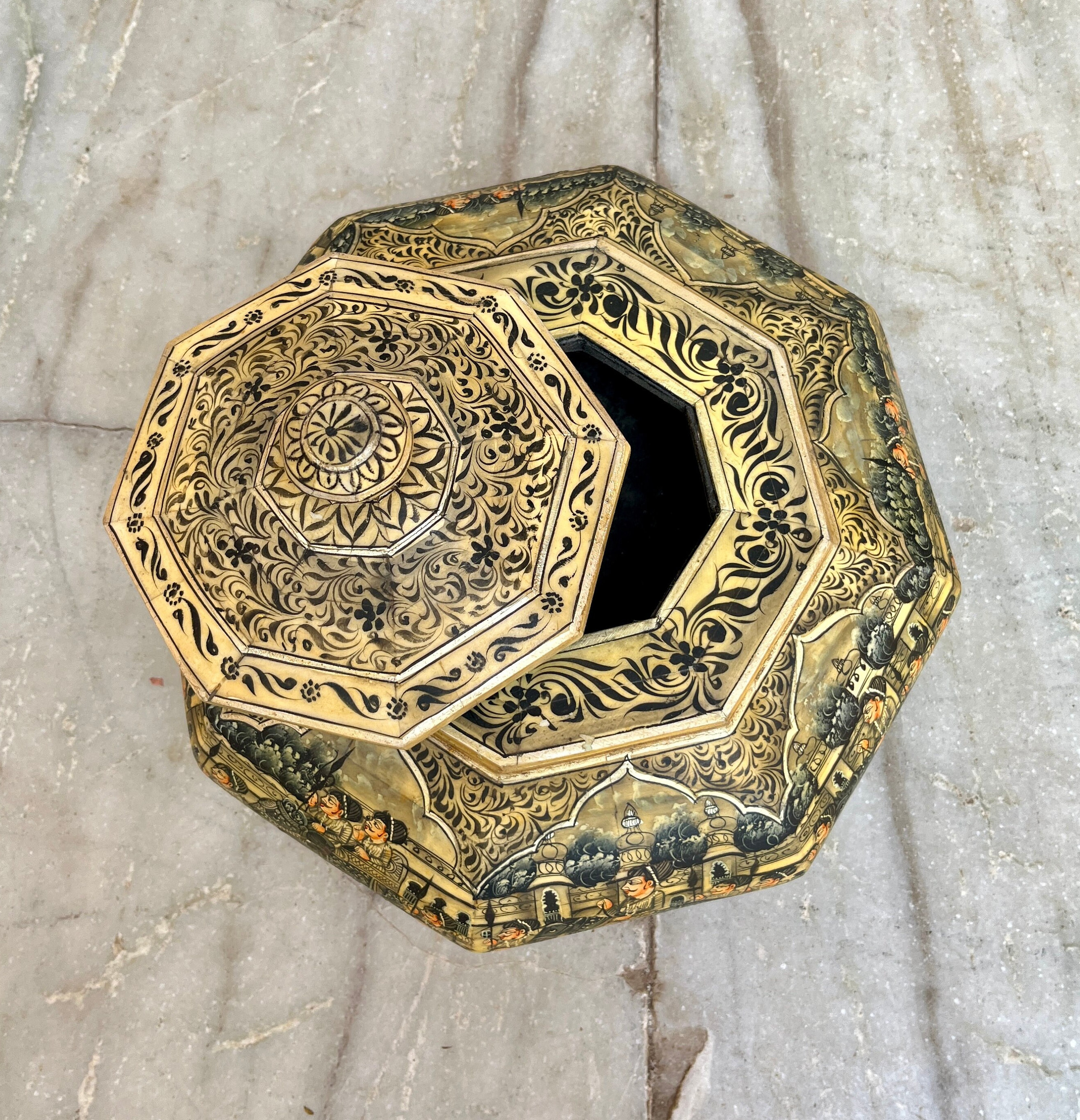 Hexagon Teak Wood Bone Inlay Opium Box, Hand Carved, Tobacco Storage ...