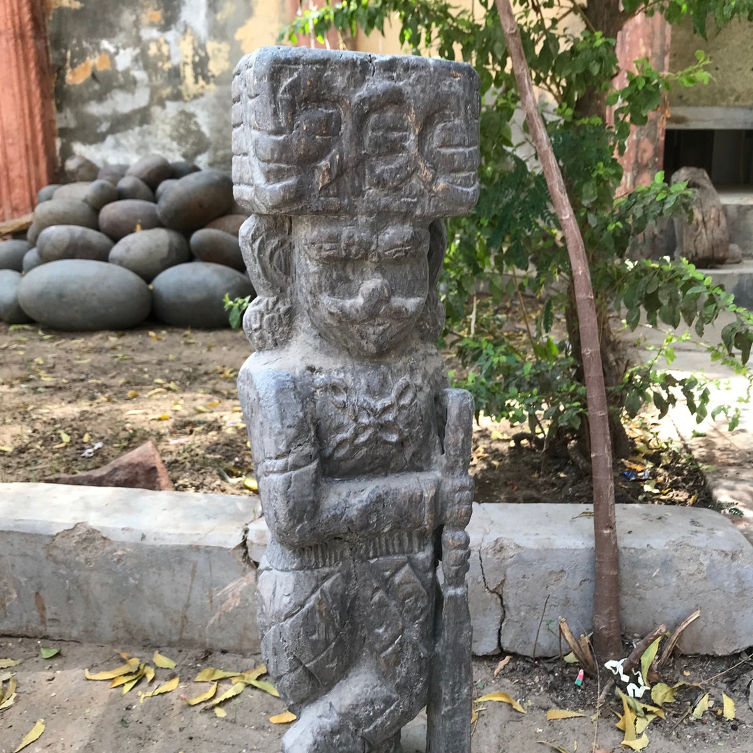 Rajasthani Durban, Gate Keeper, Rare Wooden Carved Rustic Watchman ...