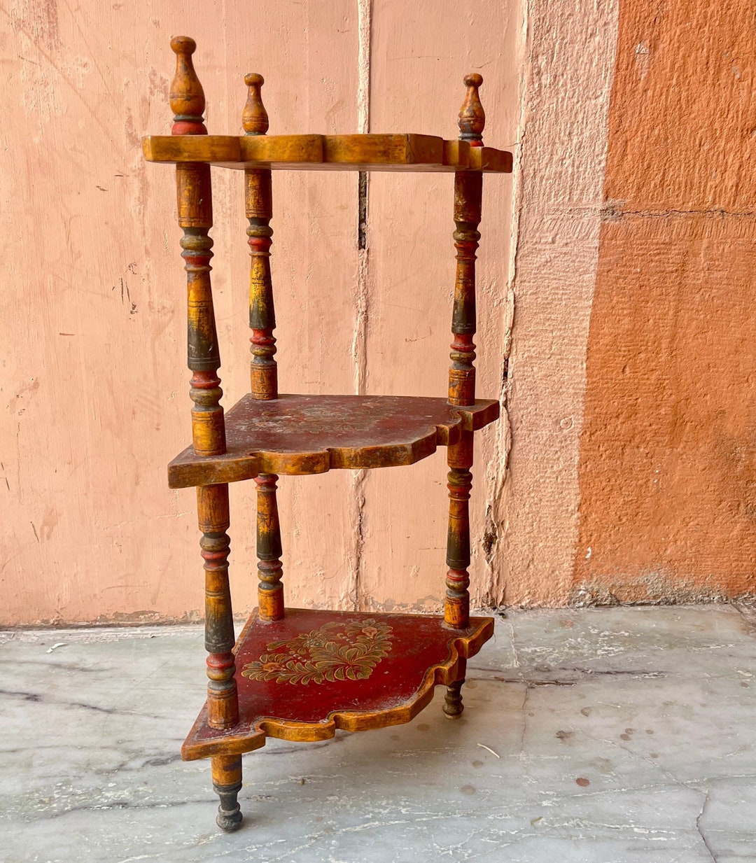 Hand Painted Wooden Corner Rack, Corner Shelf, Corner Unit, Shelf Table ...