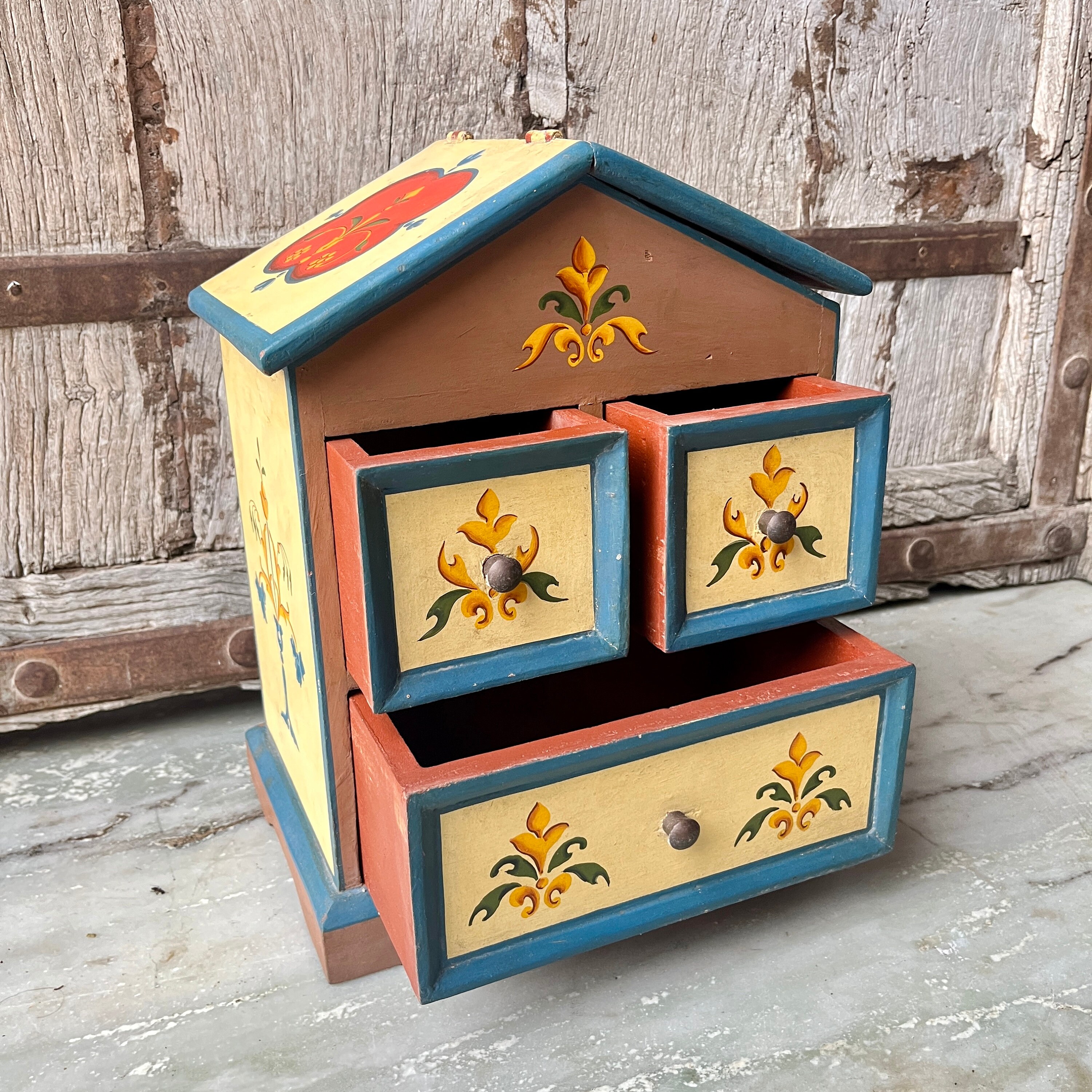 Engraved Carved Wooden Jewelry Box With Drawers,hand Painted ...