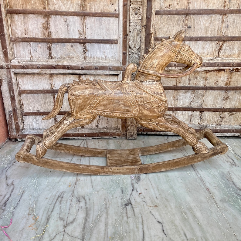 Wooden Rocking Swing Horse Statue, Distressed Horse, Old Animal Toy for ...