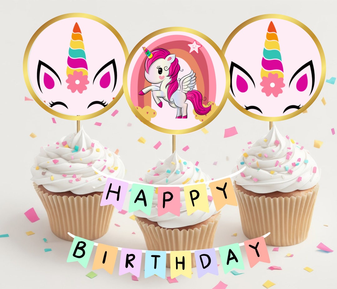 Unicorn Cupcake Toppers Printable Immediate Download Etsy
