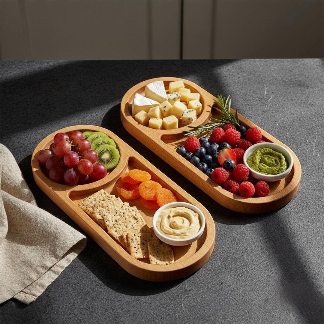 Oak and Beech Wood Tray, Coffee Tray, Appetizer Tray, Table Plate ...