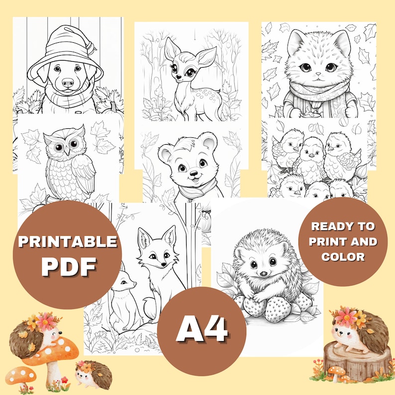 Autumn Coloring Book for Kids Animal Coloring Pages for - Etsy