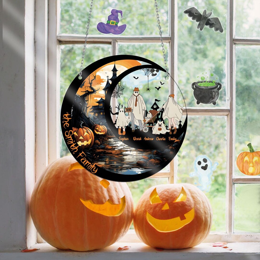 Personalized Ghost Family Acrylic Window Hangings, Halloween Family ...