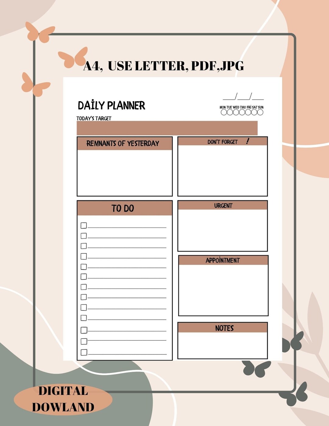Printable Daily Planner Fillable, Daily to Do List, Productivity ...