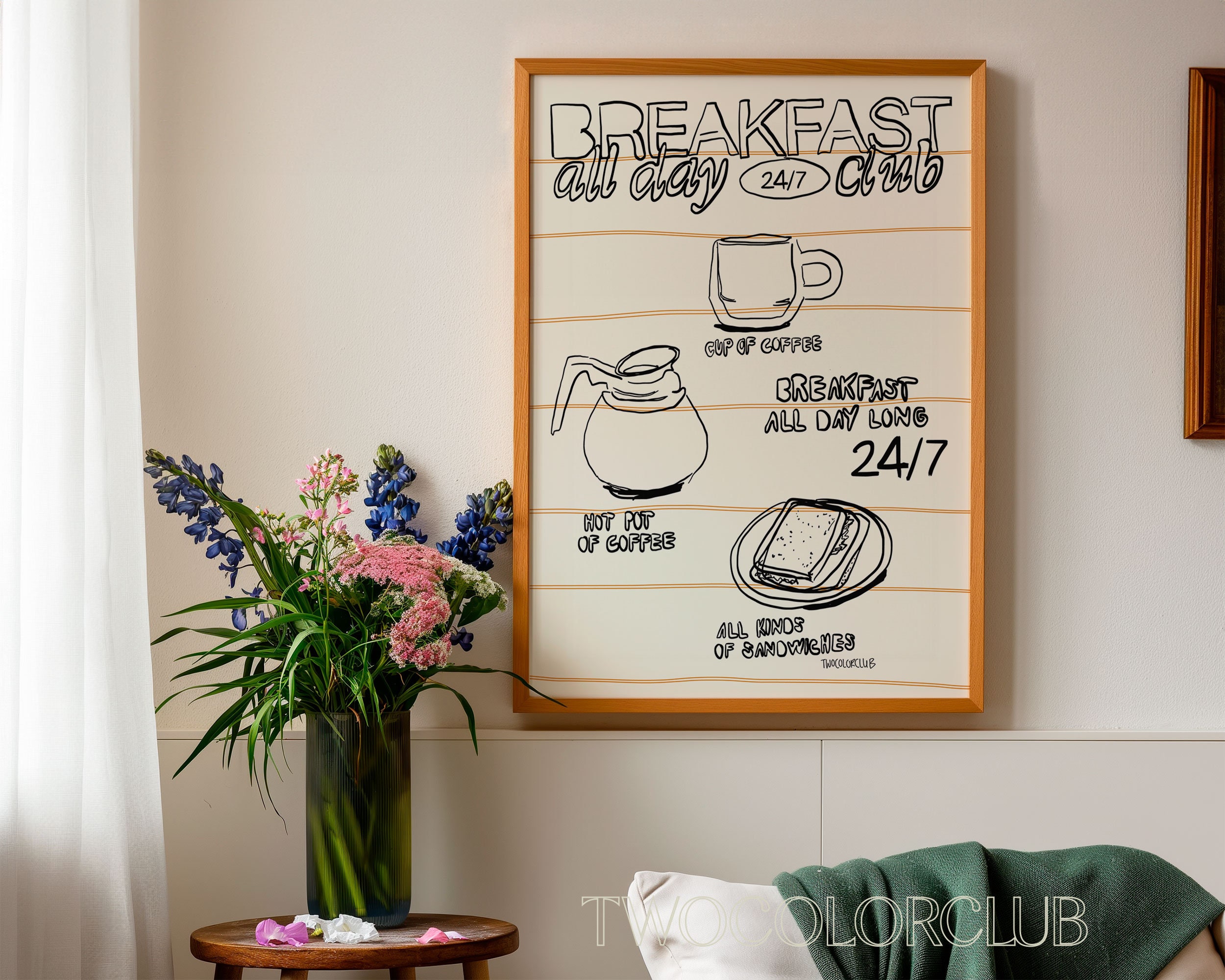 Breakfast Club Poster Digital Download, 24/7 All Day Breakfast Club Art ...