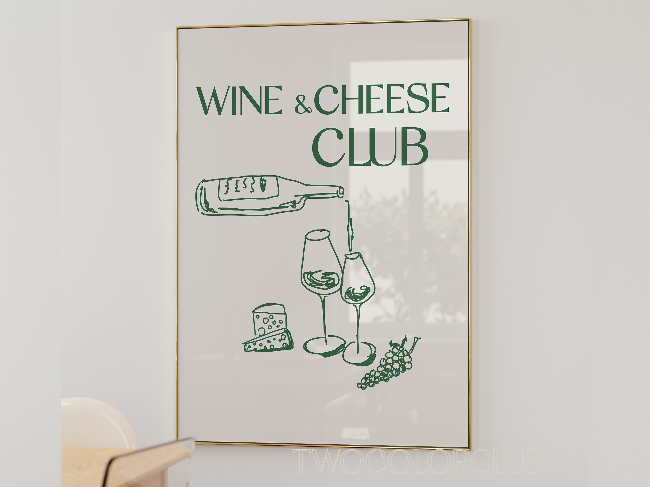 Wine and Cheese Club Poster Download, Beige Green Kitchen Wall Art ...
