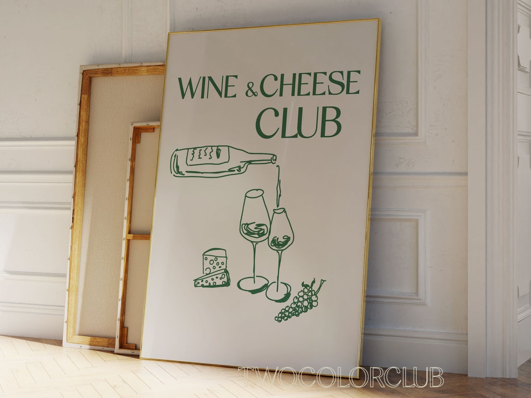 Wine and Cheese Club Poster Download, Beige Green Kitchen Wall Art ...