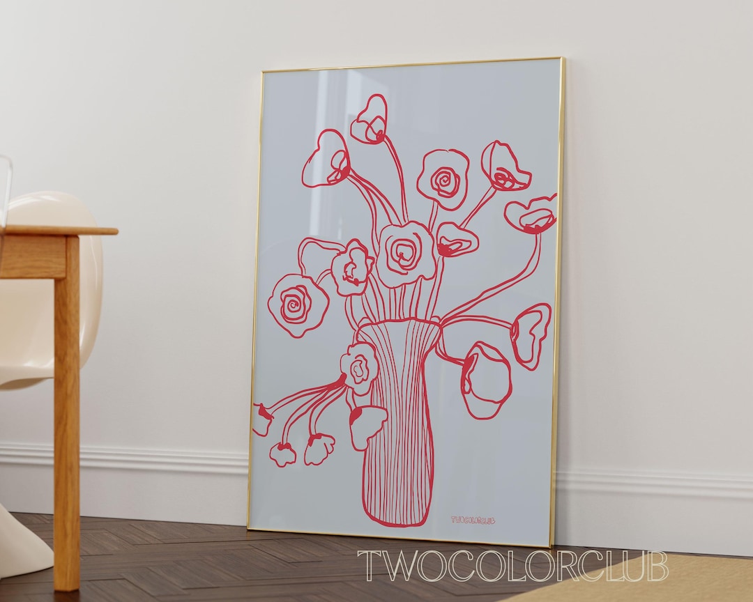 Vase Flower Print Download Scandi Flower Art Red Blue Vase Print Hand ...