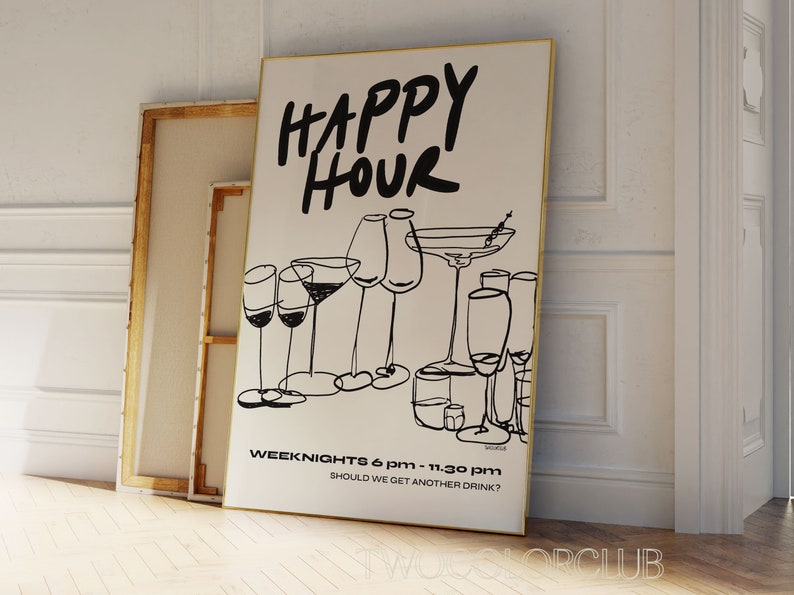 Happy Hour Wall Art Printable, Every Hour is Happy Hour Print, Retro ...