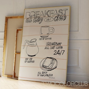 Breakfast Club Poster Digital Download, 24/7 All Day Breakfast Club Art ...