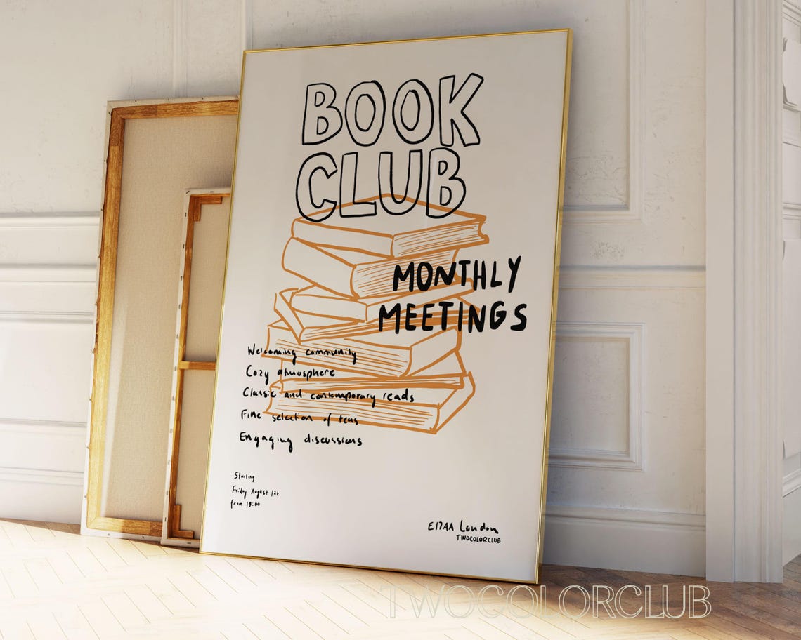 Book Club Print | Book Stack Wall Art (digital Download) - Etsy
