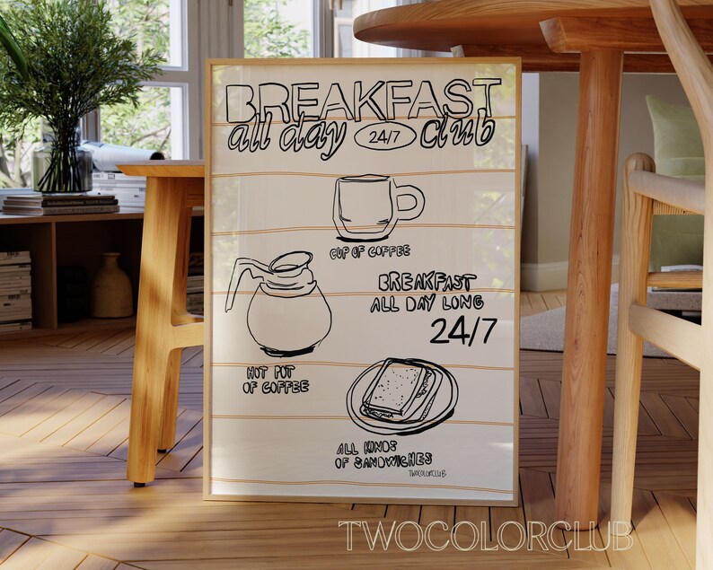 Breakfast Club Poster Digital Download, 24/7 All Day Breakfast Club Art ...