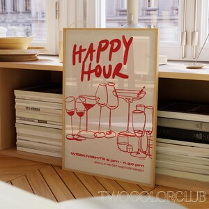 Happy Hour Art Digital Download Cocktail Print Red Pink Happy Hour ...