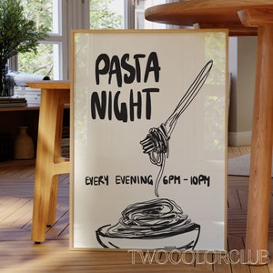 Pasta Night Print Digital Download, Italian Food Printable, Cool ...