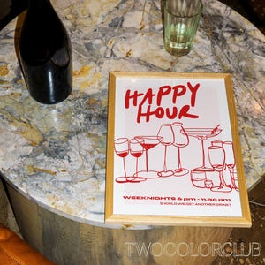 Happy Hour Art Digital Download Cocktail Print Red Pink Happy Hour ...