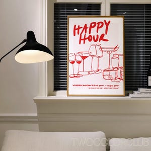 Happy Hour Art Digital Download Cocktail Print Red Pink Happy Hour ...