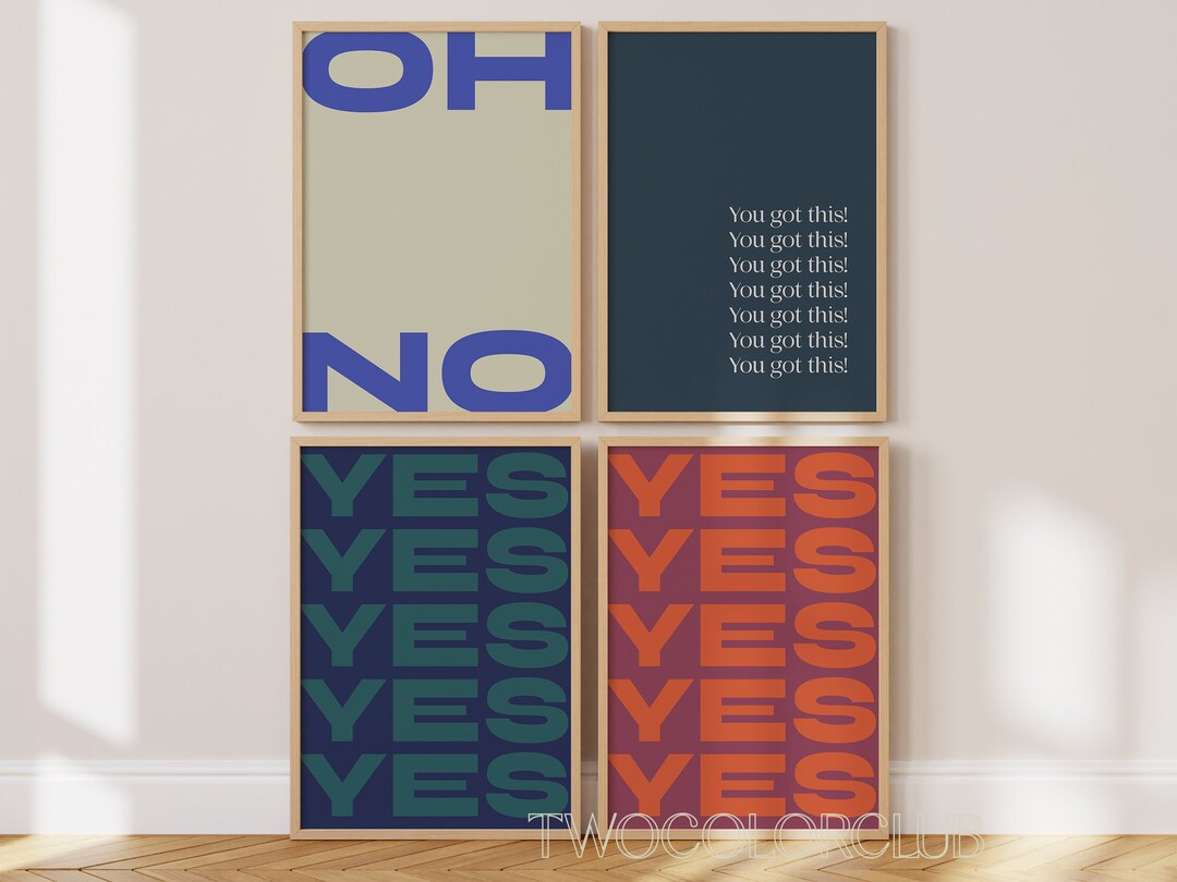 Downloadable Typography Poster Set of 4 Prints, Affirmation yes & you ...