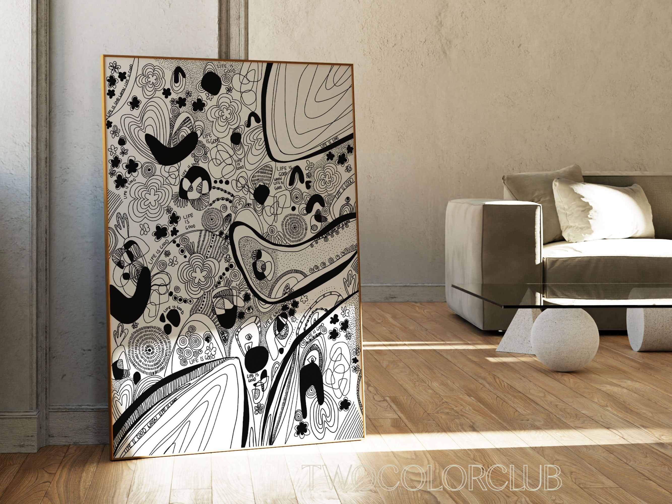 Zentangle Quote Wall Art Download, Monochrome Life is Good Print ...