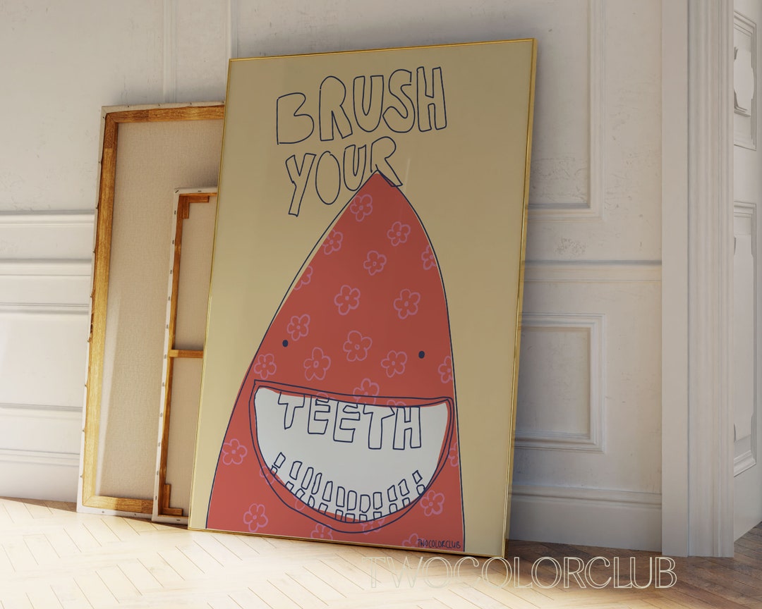 Brush Your Teeth Shark Print Digital Download, Funny Brushing Teeth Sign, Cute Bathroom ...