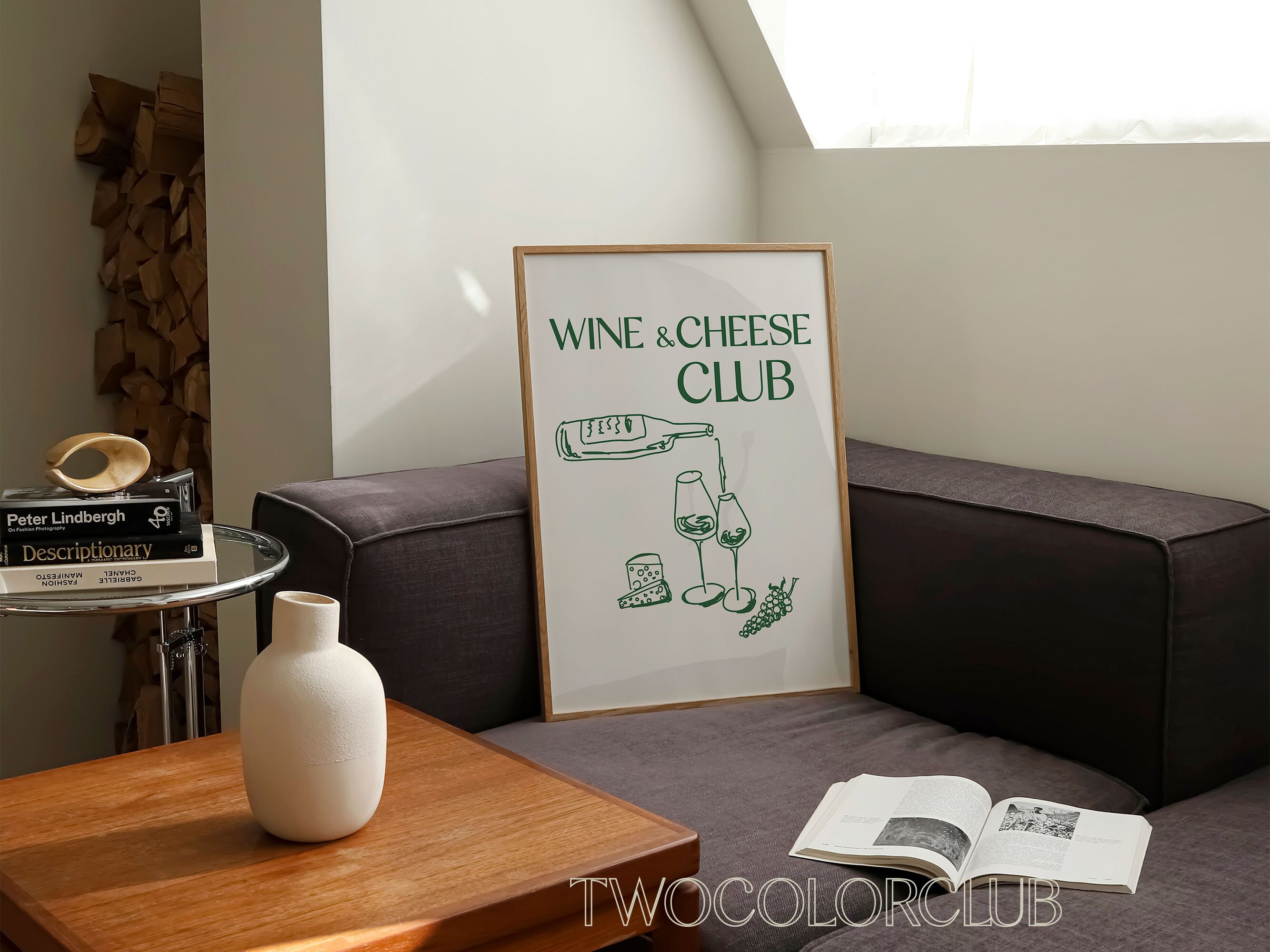 Wine and Cheese Club Poster Download, Beige Green Kitchen Wall Art ...