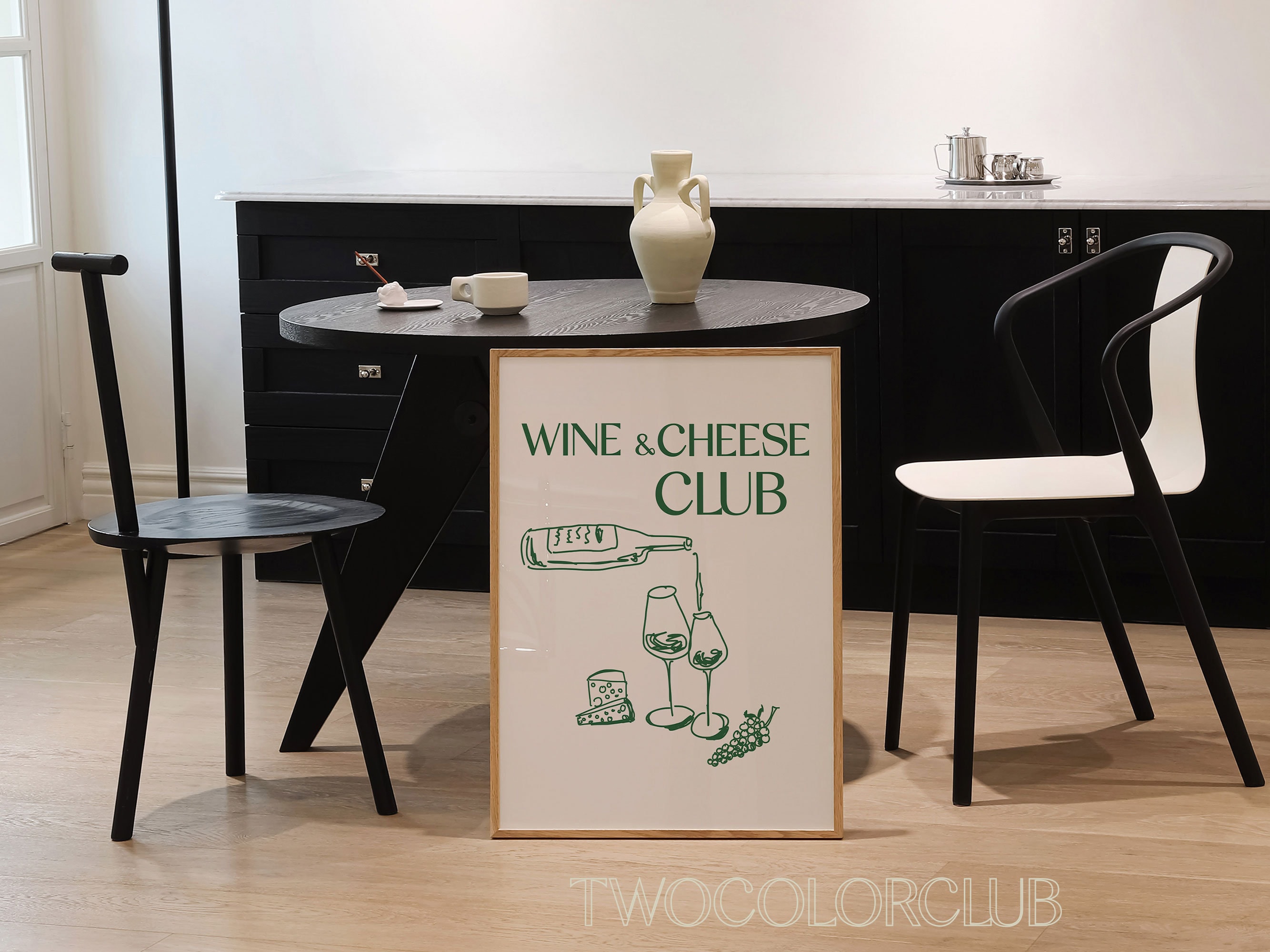 Wine and Cheese Club Poster Download, Beige Green Kitchen Wall Art ...