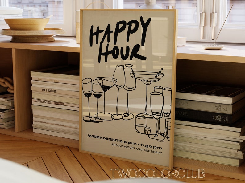 Happy Hour Wall Art Printable, Every Hour is Happy Hour Print, Retro ...