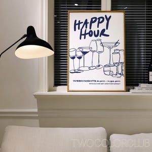 Happy Hour Printable Cocktail Print Blue Happy Hour Bar Cart Print - Etsy
