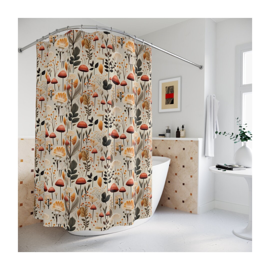 Vintage Mushroom Shower Curtain, Botanical Shower Curtain, Mushroom ...