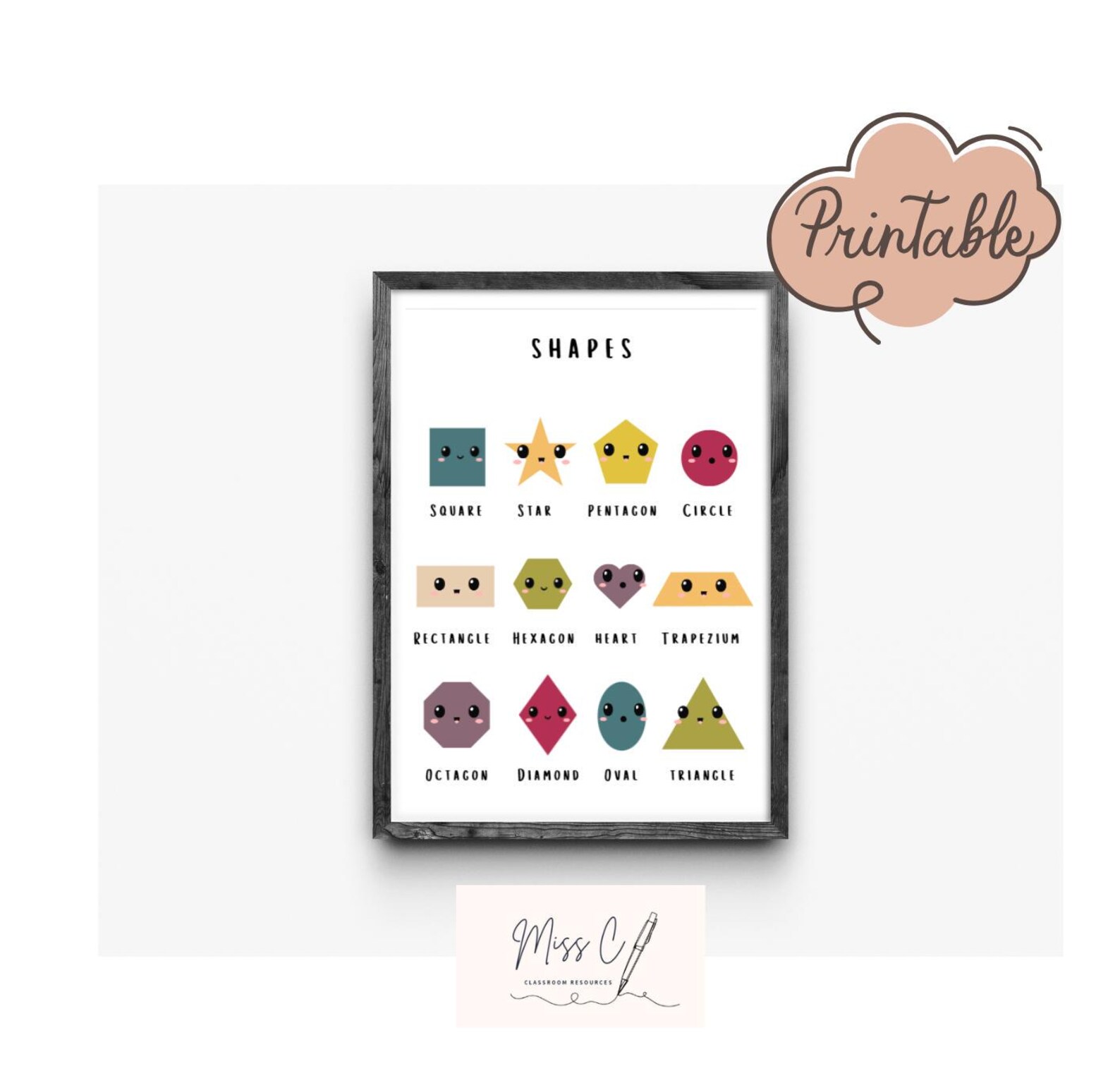 Shapes Printable Poster, Classroom Display, Digital Wall Art, Kids Art ...