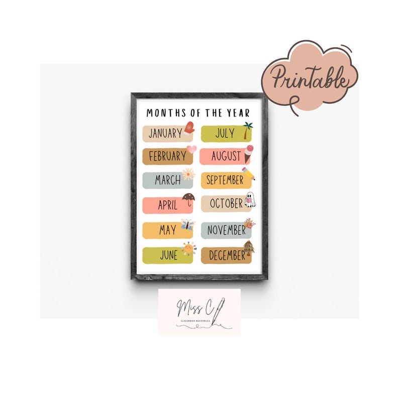 Months of the Year Printable Poster Classroom Display, Home Schooling ...