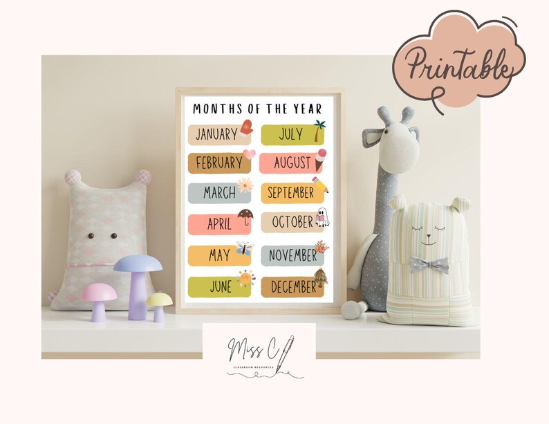 Months of the Year Printable Poster Classroom Display, Home Schooling ...