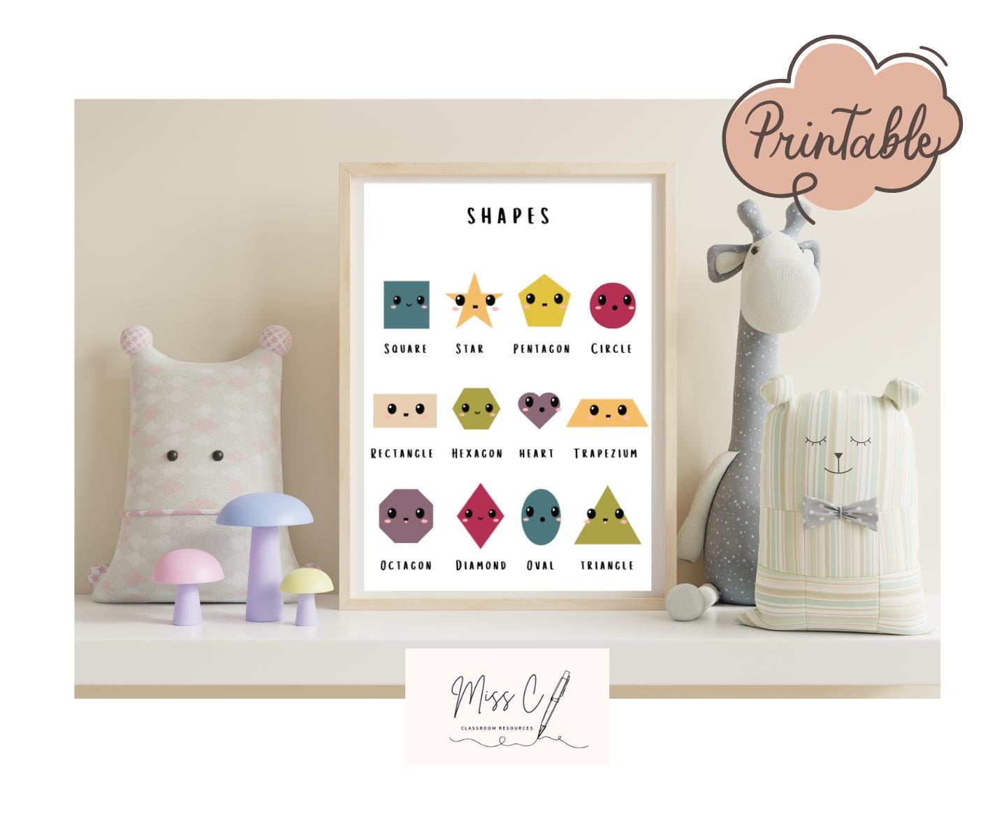 Shapes Printable Poster, Classroom Display, Digital Wall Art, Kids Art ...