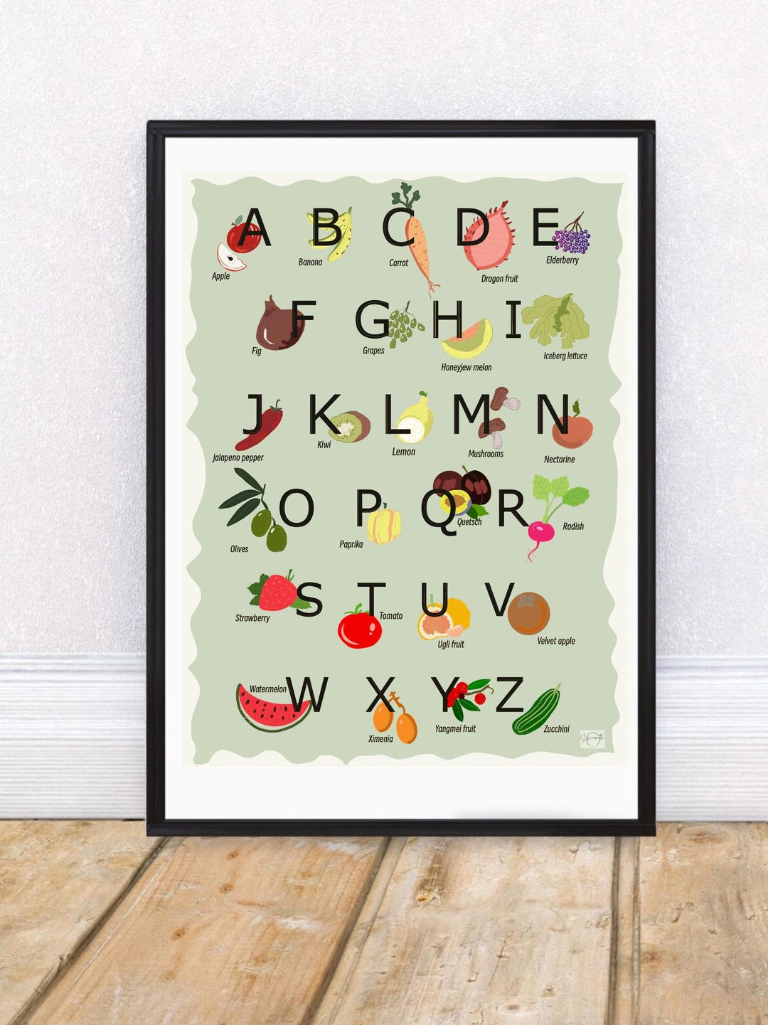 ABC Chart A3 size, Nursery Art Print, New Baby Gift Idea, Nursery Wall ...