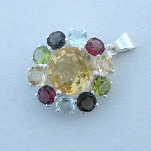 Semi-precious Pendant, Multi Stone Pendent 925 Sterling Silver Pendant ...