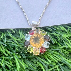 Semi-precious Pendant, Multi Stone Pendent 925 Sterling Silver Pendant ...