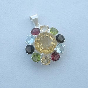 Semi-precious Pendant, Multi Stone Pendent 925 Sterling Silver Pendant ...