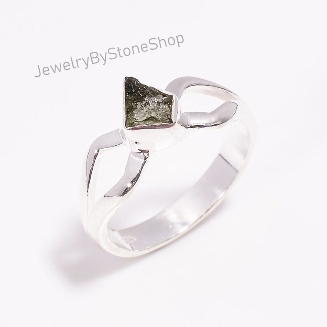 Moldavite Engagement Ring Wedding Gift Raw Moldavite Silver Ring - Etsy