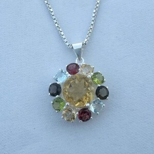 Semi-precious Pendant, Multi Stone Pendent 925 Sterling Silver Pendant ...