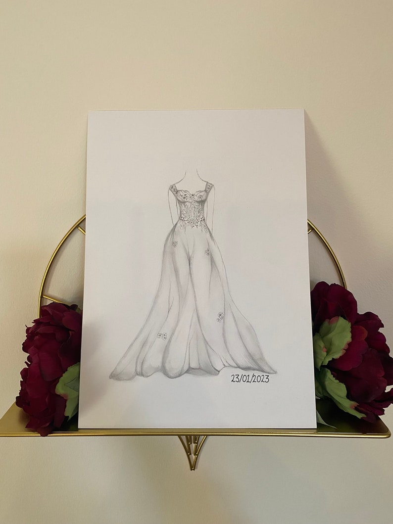 OPENING OFFER* Hand Drawn Personalised Wedding Dress Pencil Drawing - Etsy